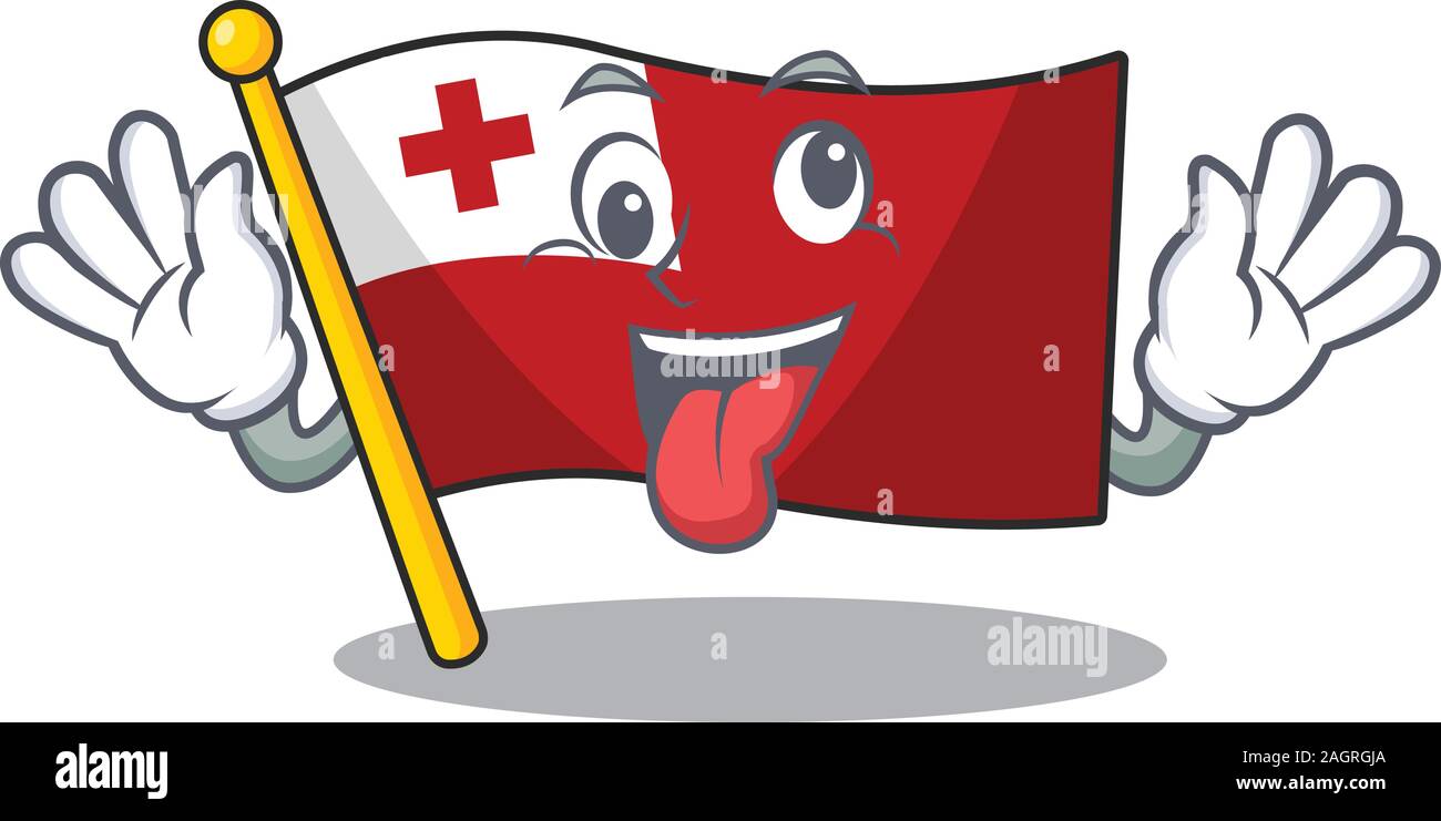 Mascot of crazy face flag tonga Scroll Cartoon character style Stock ...