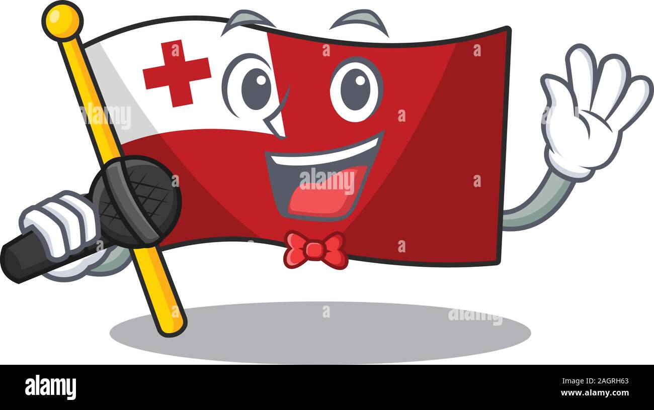 Cute cartoon Singing flag tonga Scroll with a microphone Stock Vector ...