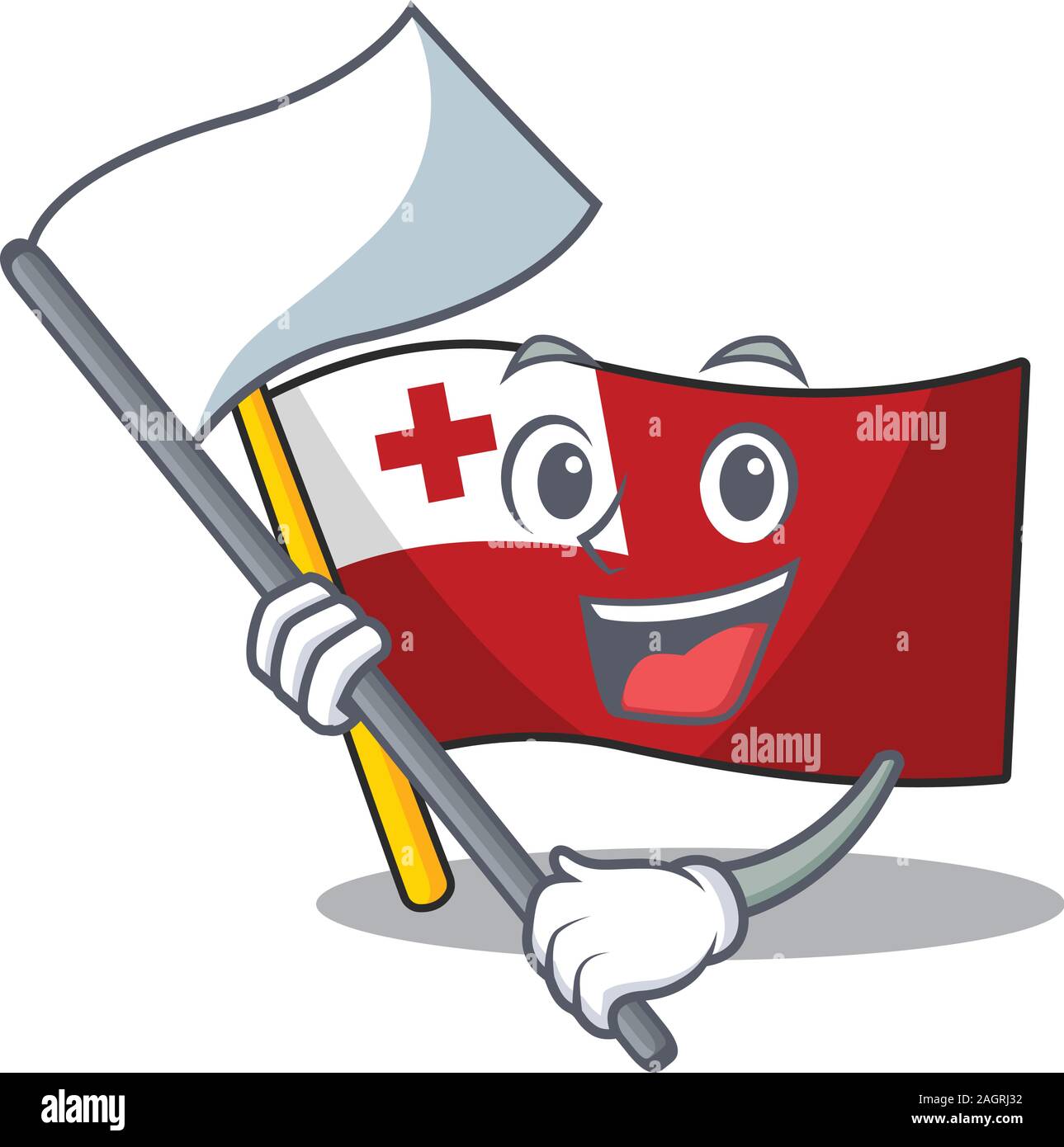 cute flag tonga Scroll cartoon character style with standing flag Stock ...