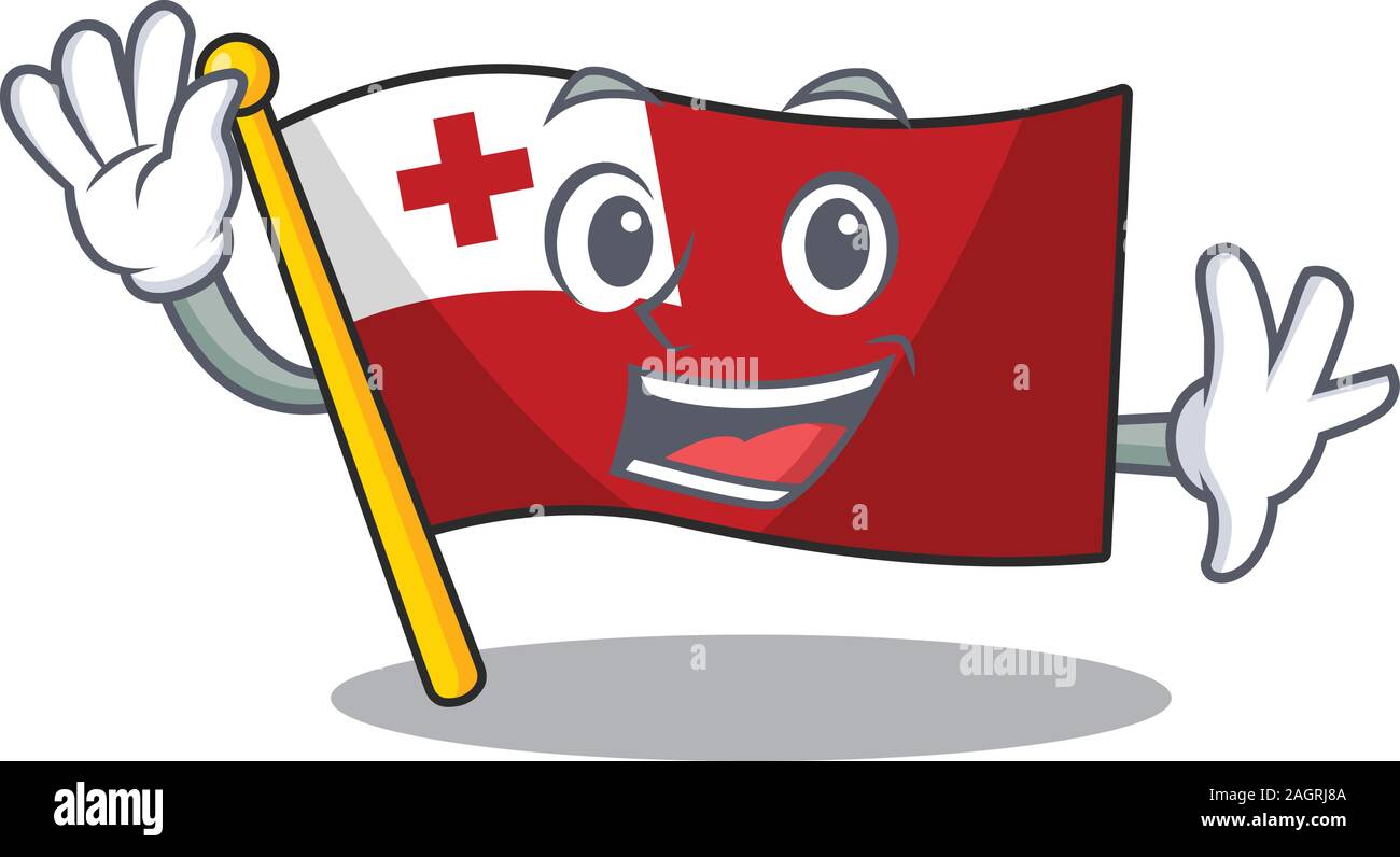 Waving cute smiley flag tonga Scroll cartoon character design Stock ...