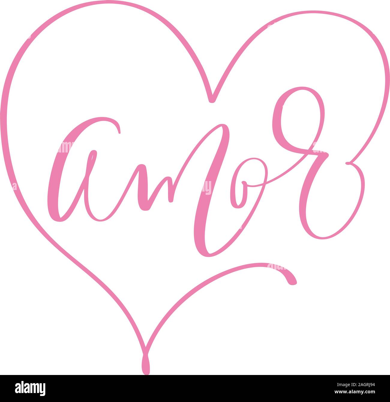 Love in Spanish vector digital Valentine calligraphy. Amor with heart ...