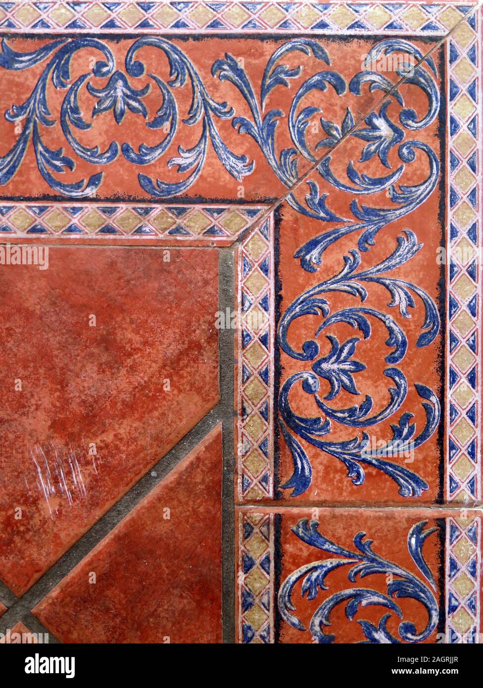 Colorful ceramic tiled corner of wall with in village in Andalusia ...