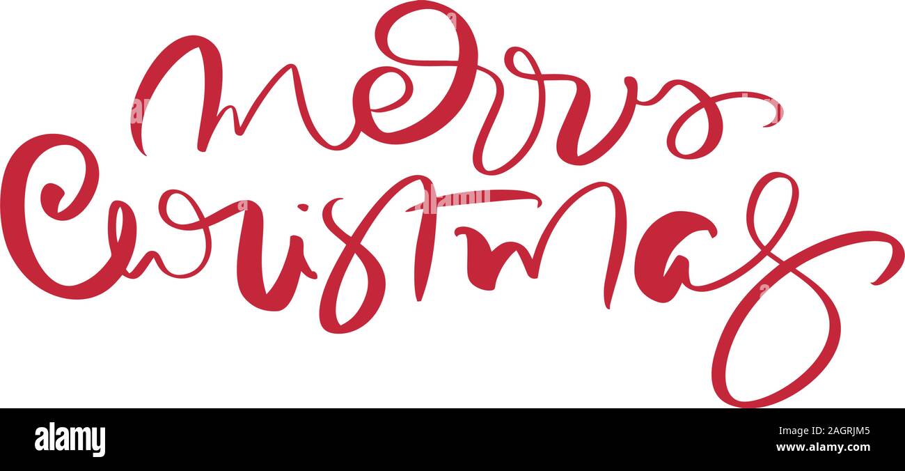 Merry Christmas red vector Calligraphic Lettering text for design ...