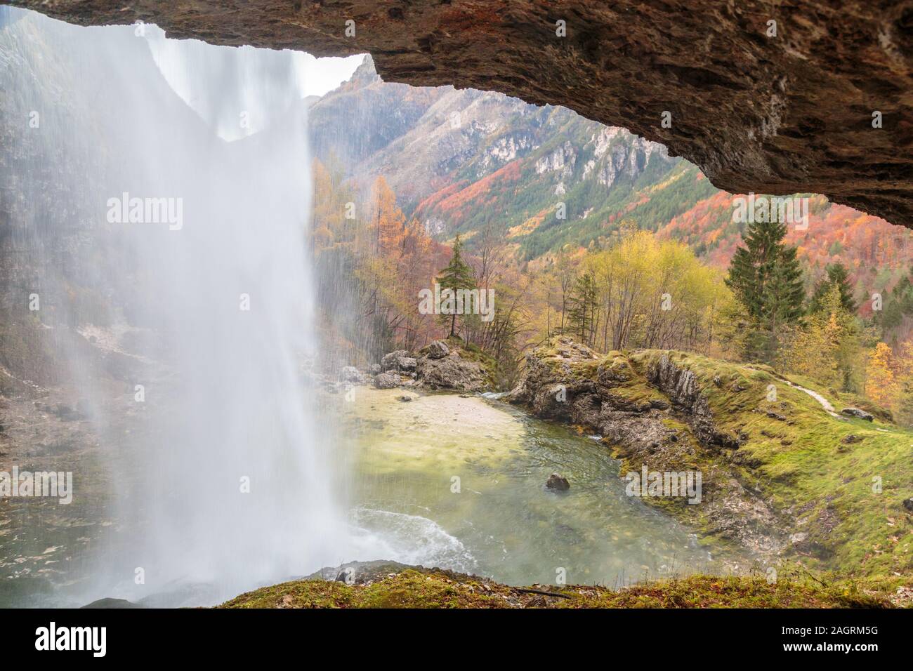 A big waterfall in the italian alps Stock Photo - Alamy