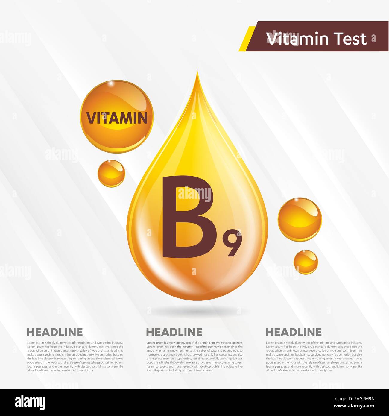 Vitamin B9 icon Drop collection set, cholecalciferol. golden drop ...
