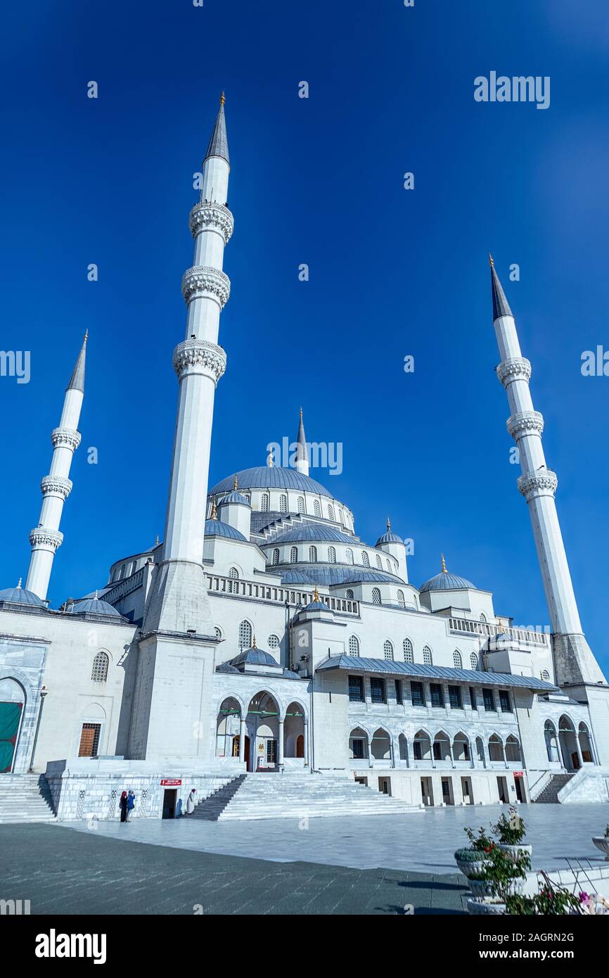 Facade view of the Kocatepe Mosque (Kocatepe Cami), the biggest one in ...