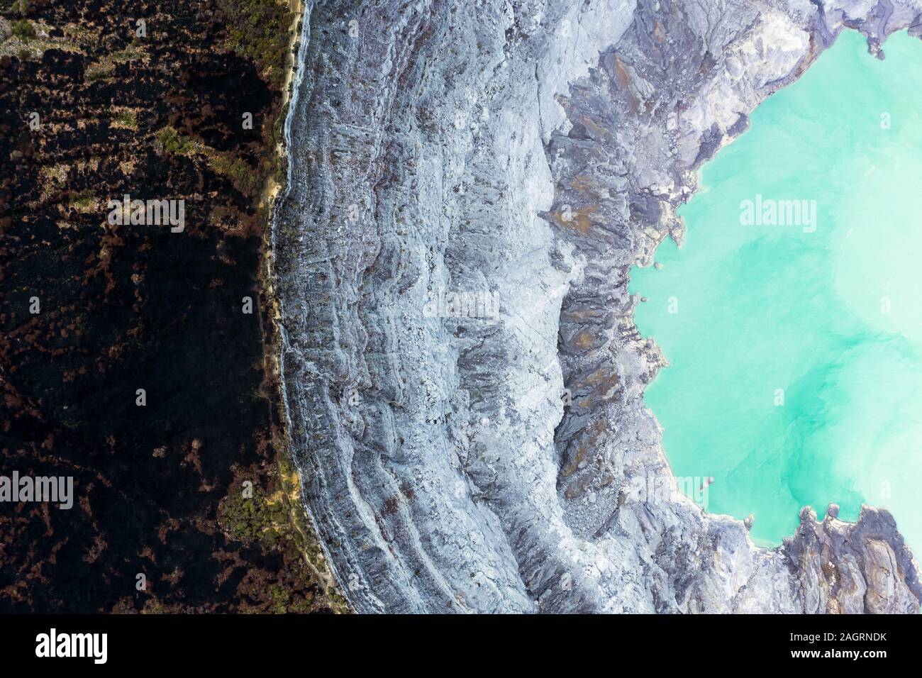 View from above, stunning aerial view of the Ijen volcano with the ...