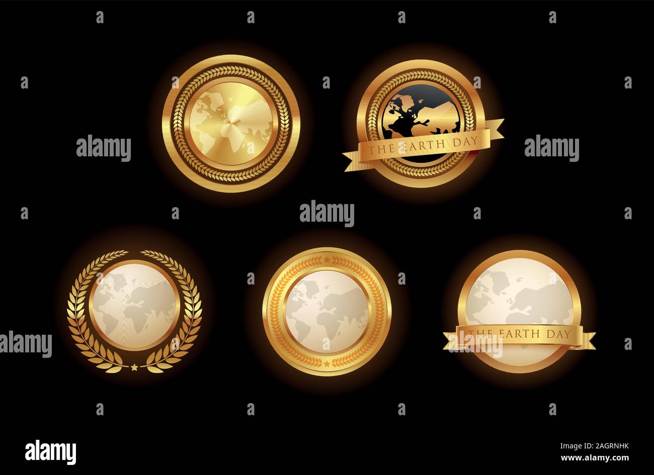 Set of golden earth emblem. Isolated Vector Stock Vector Image & Art ...