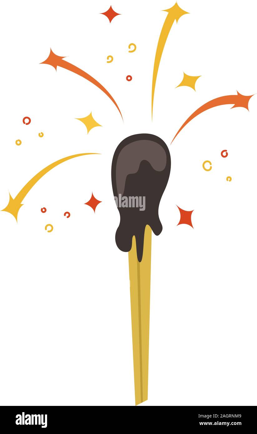 Flat vector illustration of a lighted match with sparks Stock Vector ...