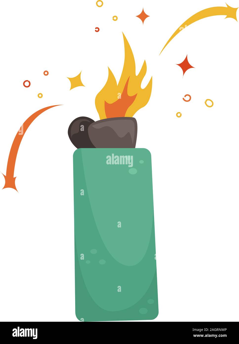 Flat vector illustration of a burning green lighter Stock Vector Image ...