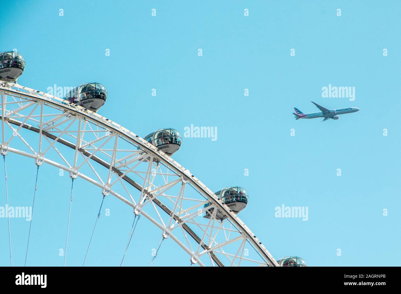 August 19, 2019 – River Thames, London, United Kingdom. The London Eye ...