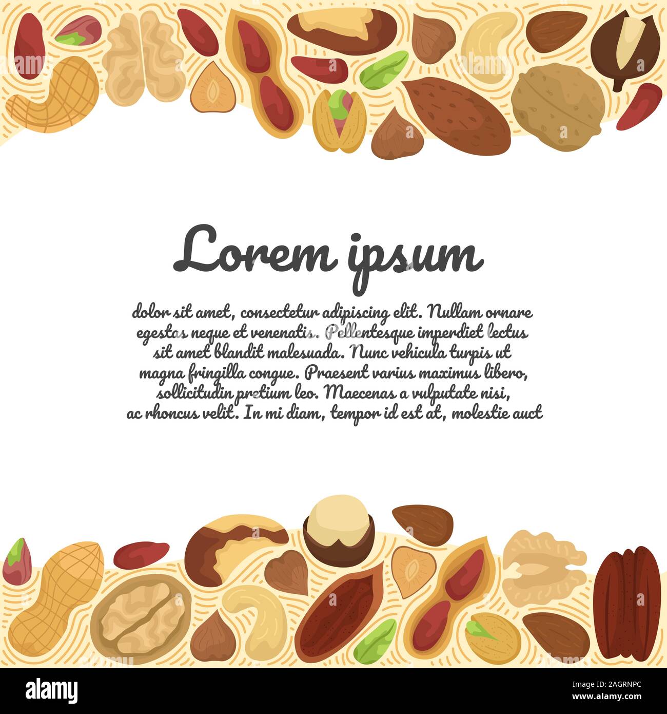 Vector illustration with flat nuts. Template with space for text Stock ...