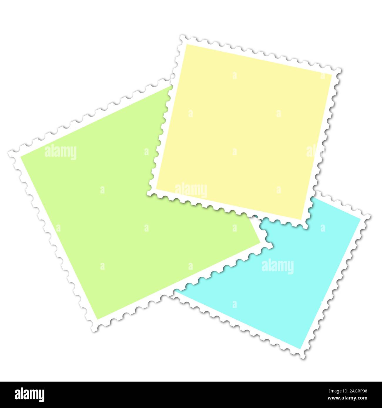 Three colorful postage stamps in front of white background Stock Photo ...