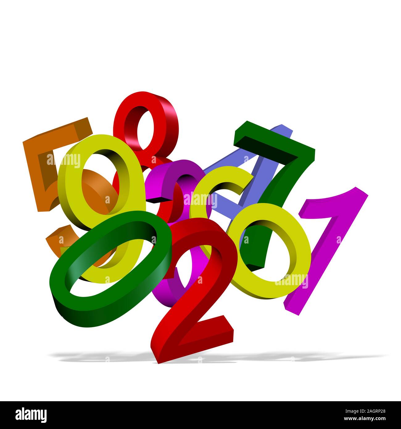 Colorful numbers, in mess against white background, 3d illustration ...