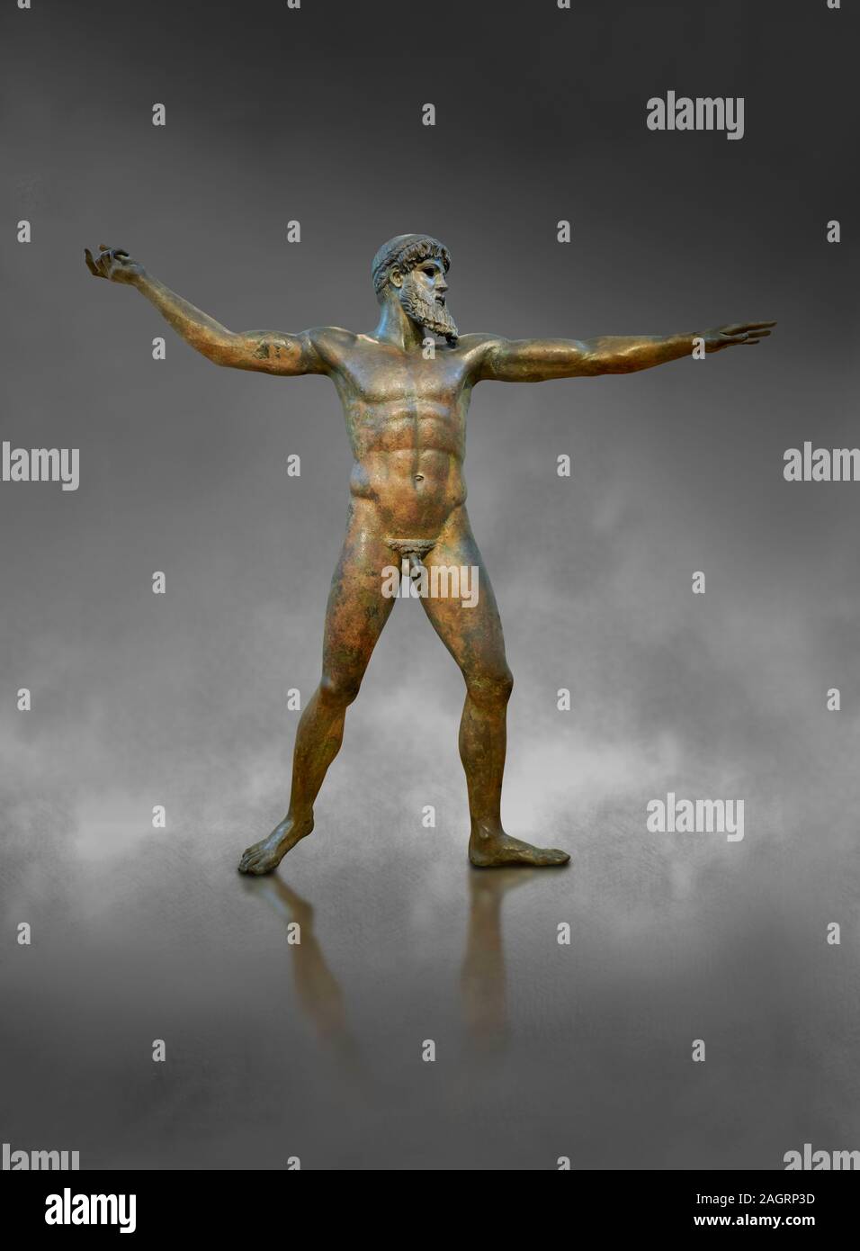 Early classical ancient Greek bronze statue of Zeus or Poseidon, circa ...