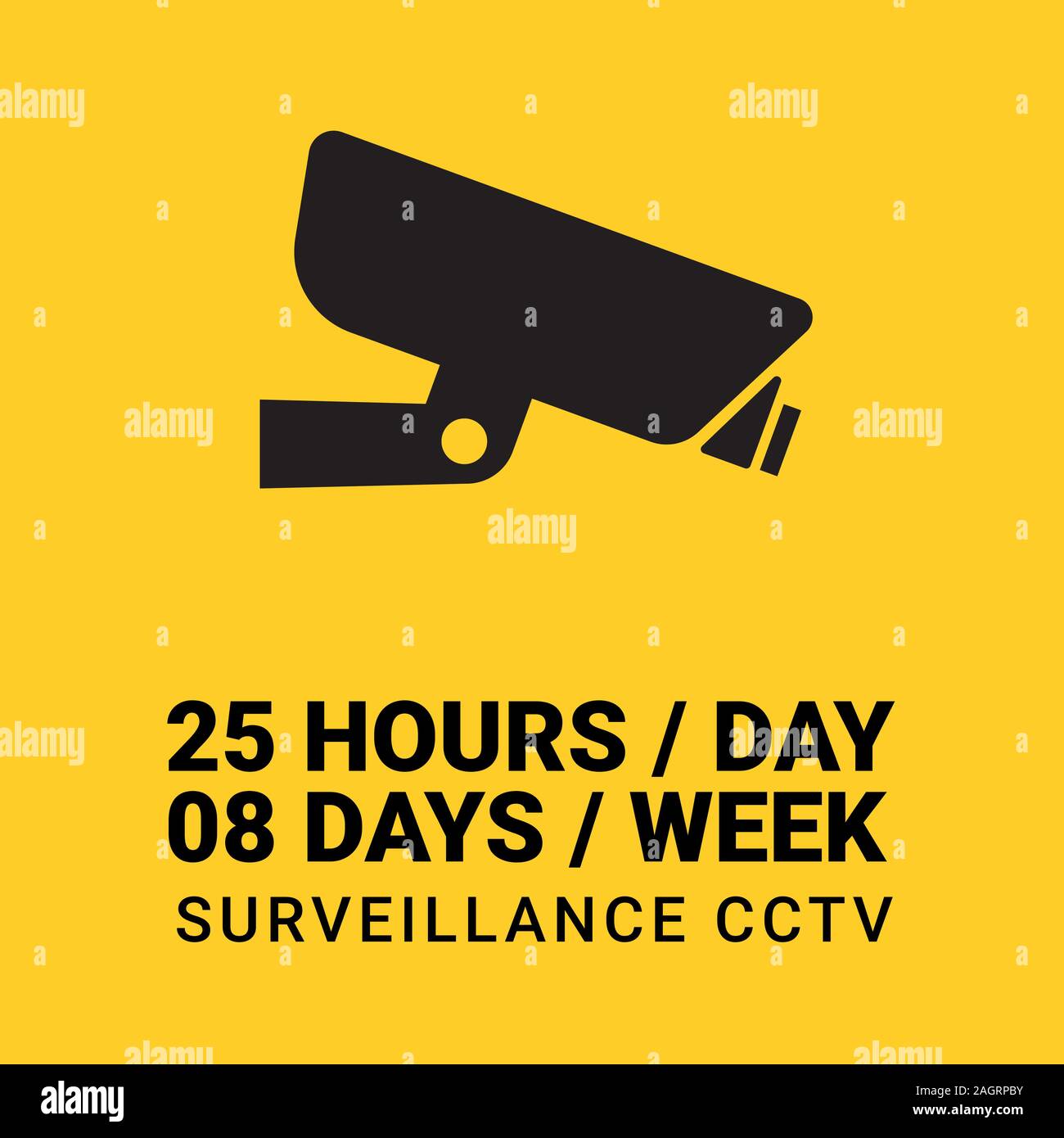 25 hours non-stop CCTV box sign in yellow background Stock Vector Image ...