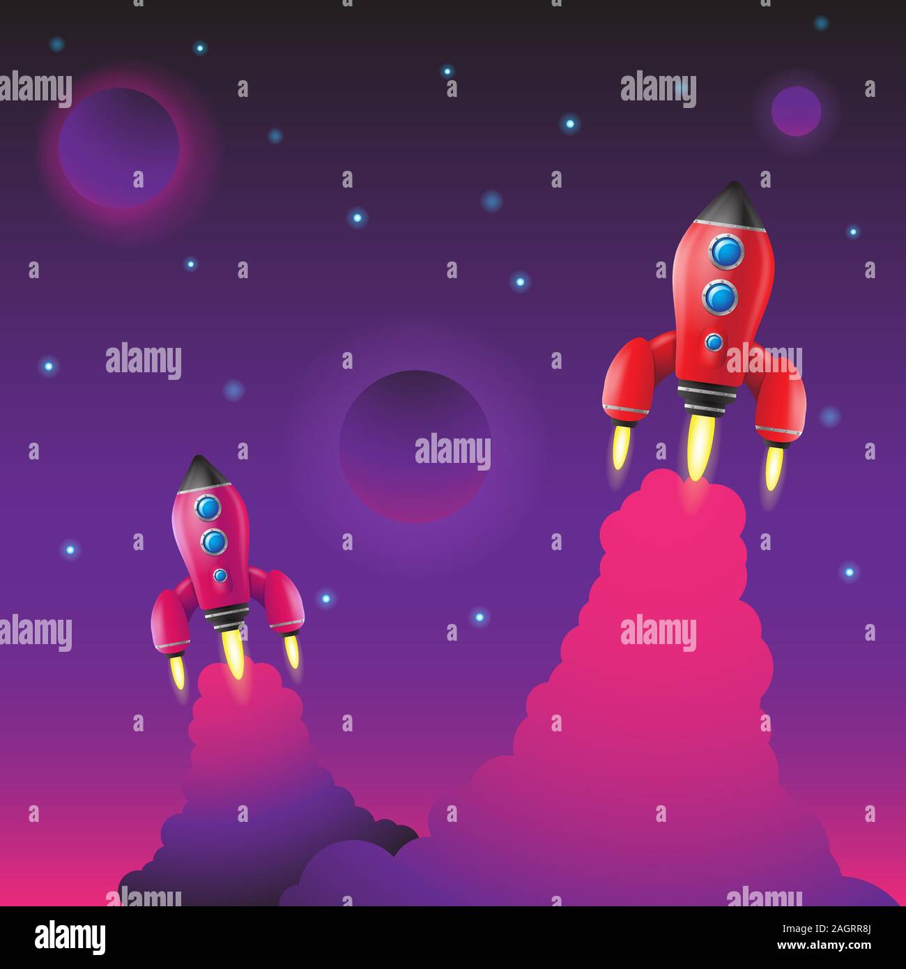 Space launch of two rockets on an isolated stellar background. Vector ...