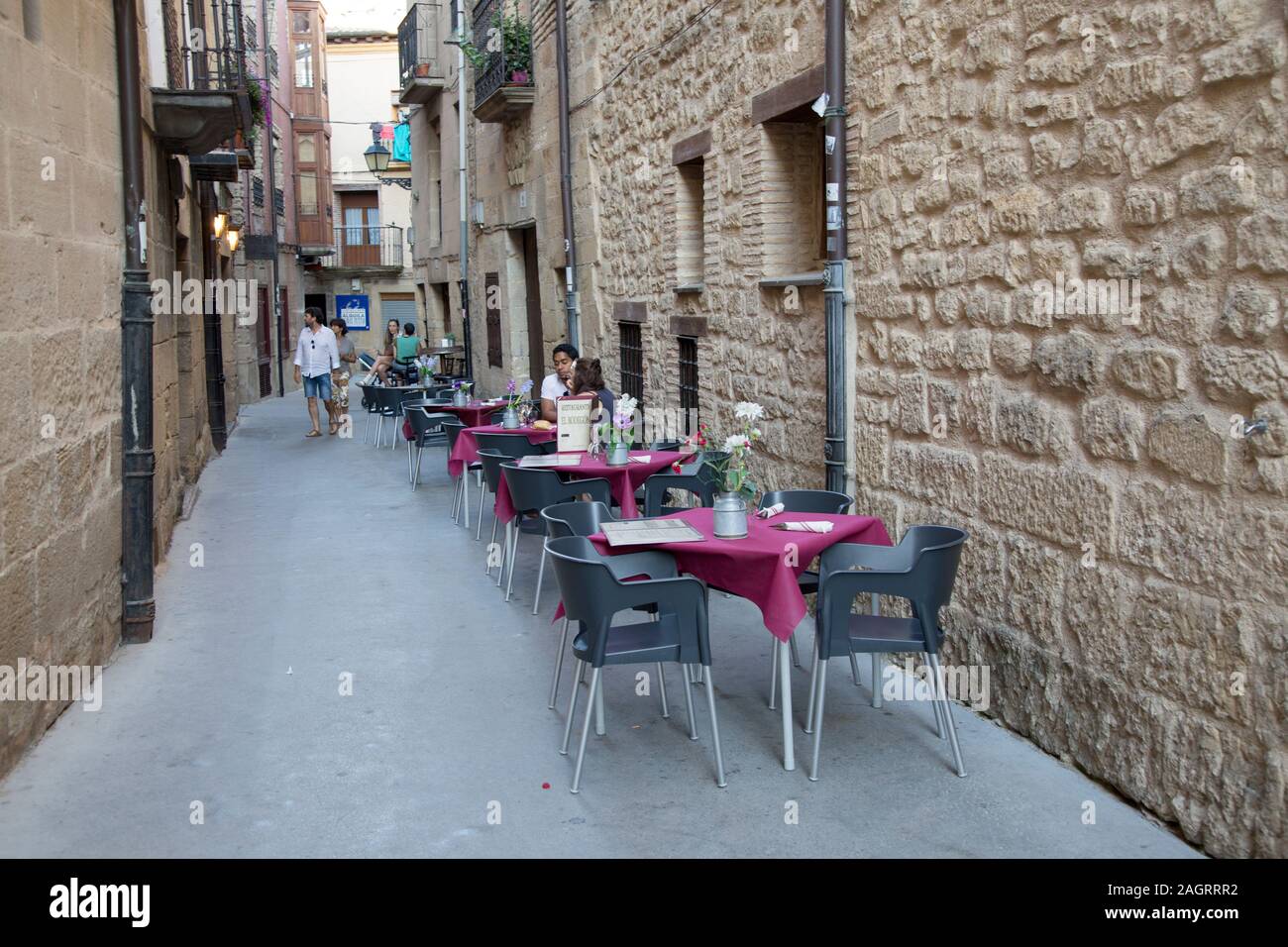 Restaurant and Tourists in Street, Laguardia; Alava, Basque Country ...