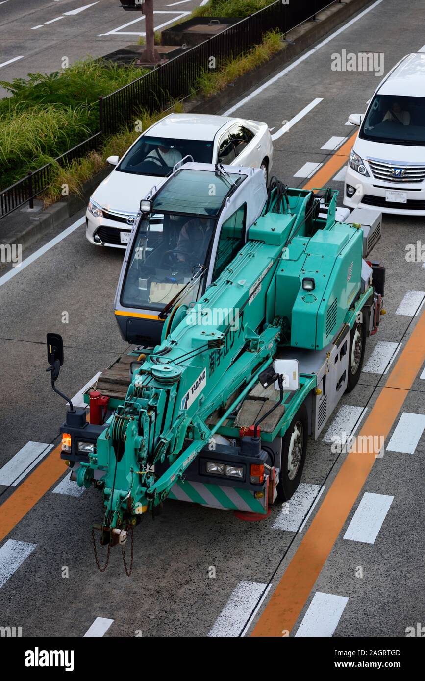 heavy crane on roadway Stock Photo - Alamy