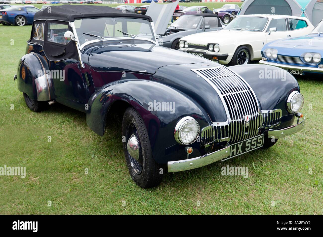 Three-quarter front view of a Blue, 1949, Allard L-Type, on display in ...