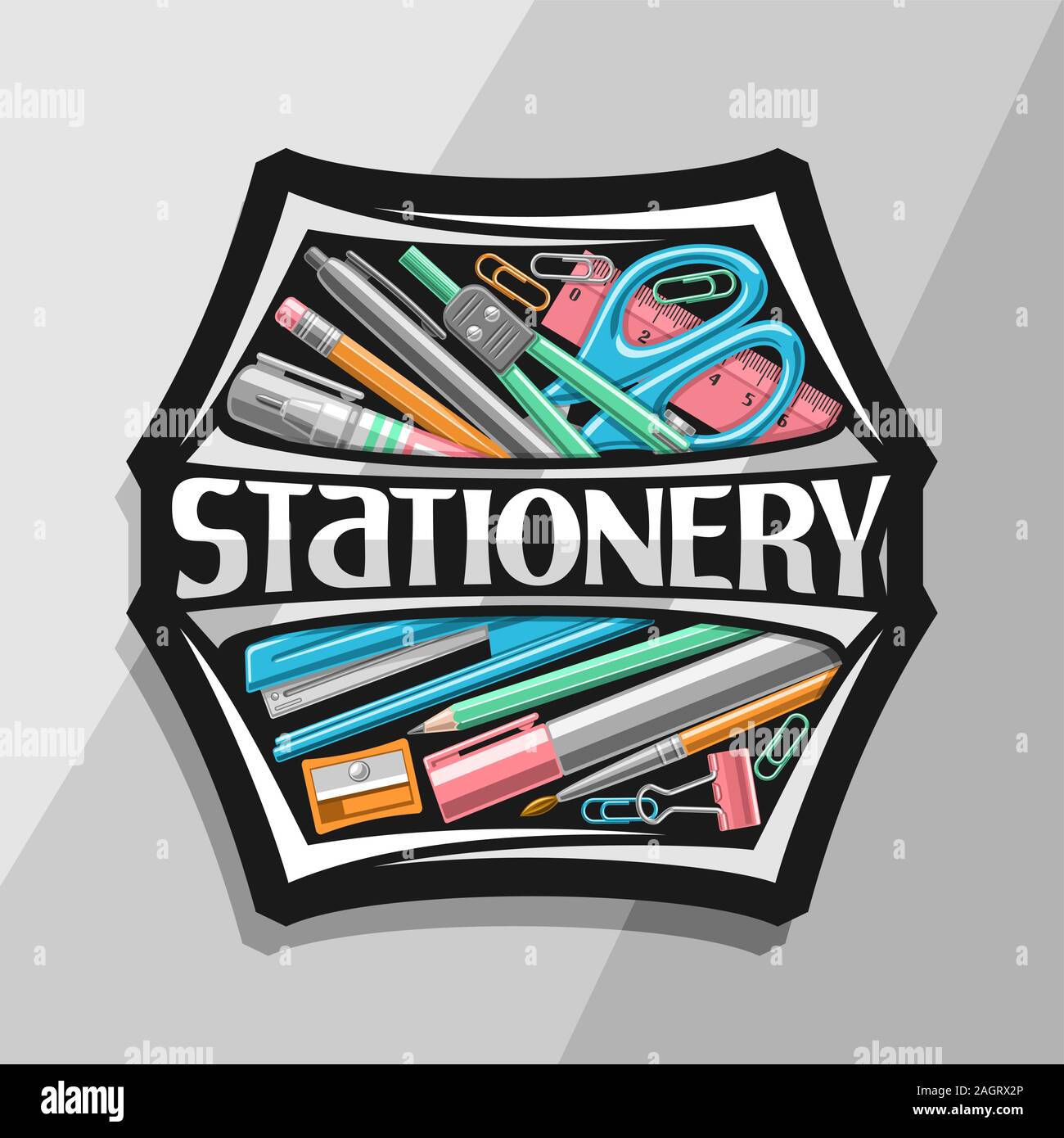 Vector logo for office Stationery, black creative signboard with ...