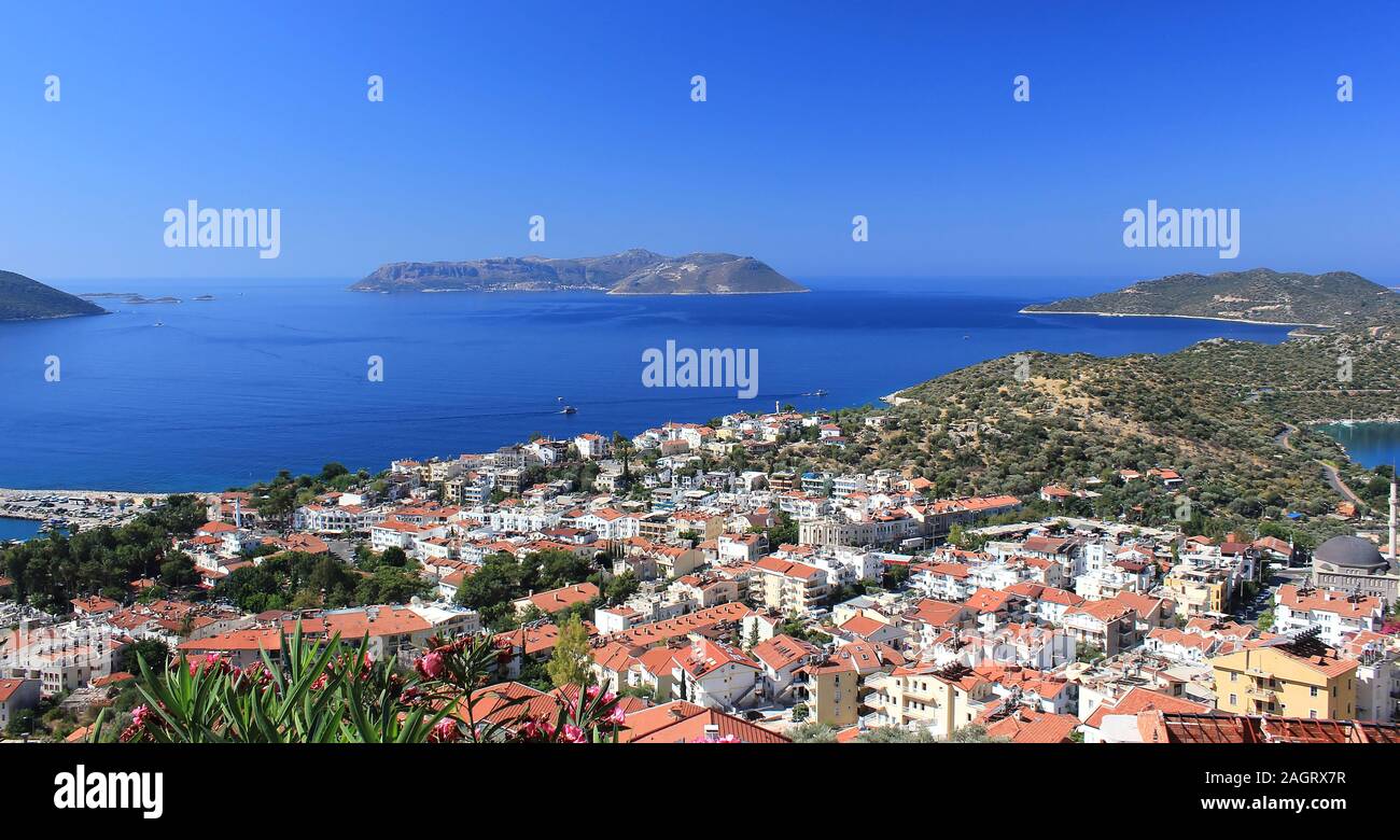 Panoramic view of Kas. Kas is a small fishing, diving, yachting and ...