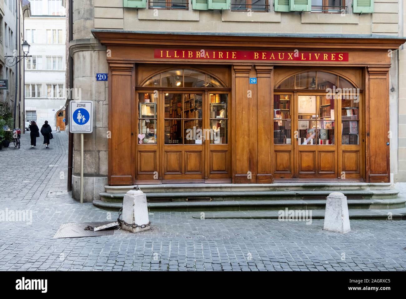 the wooden front doors of an old book store at old town of Geneva ...