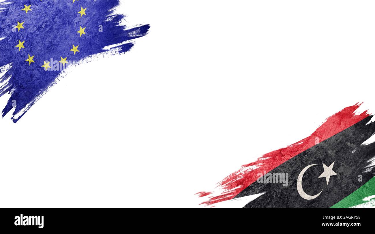 Flags of Europe Union and Libya on White Background Stock Photo - Alamy
