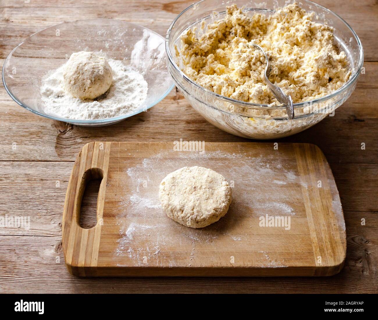 Russian traditional breakfast syrniki raw uncooked cottage cheese ...