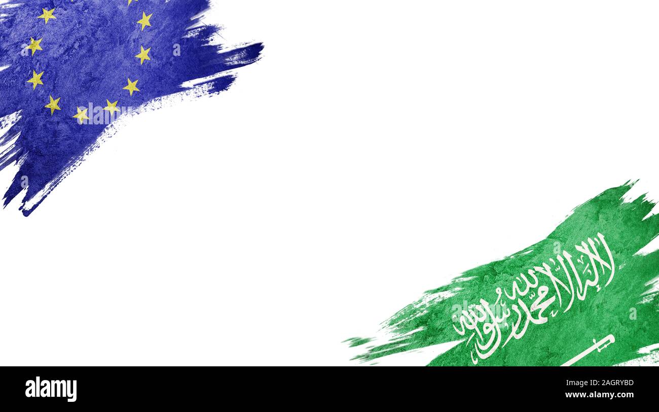 Flags of Europe Union and Saudi Arabia on White Background Stock Photo ...