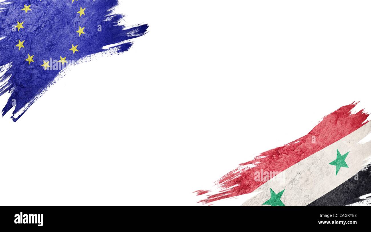 Flags of Europe Union and Syria on White Background Stock Photo - Alamy