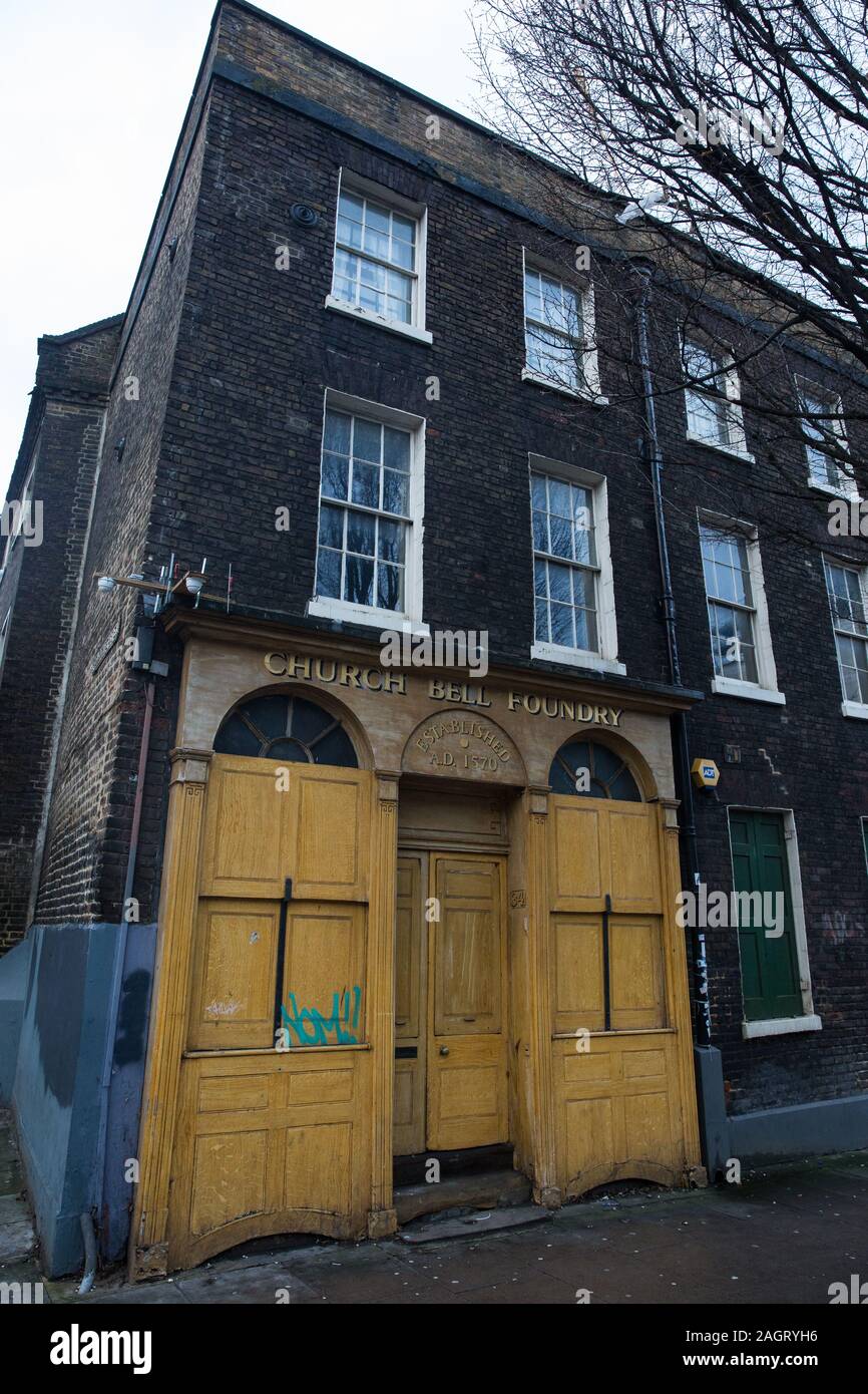 London, UK. 20 December, 2019. The historic Whitechapel Bell Foundry ...