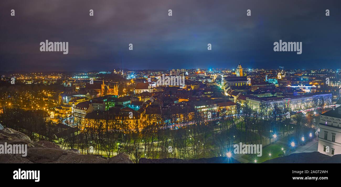 Vilnius old city with glowing buildings in the evening light Stock ...