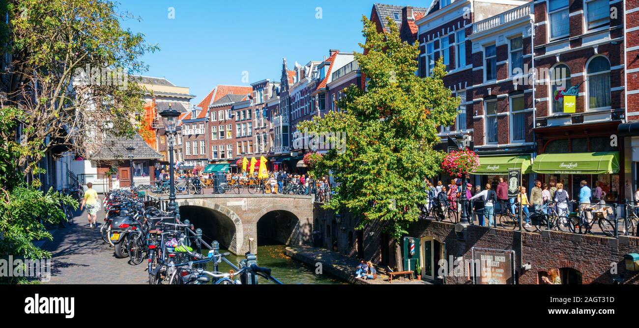 Panoramic view of the Utrecht city centre with the Oudegracht (Old ...