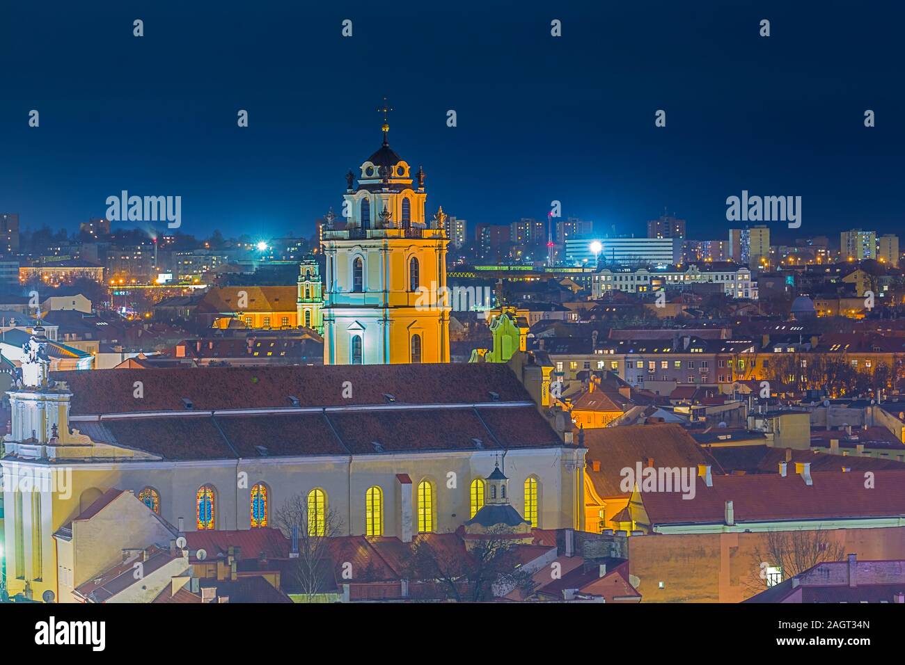 Vilnius old city with glowing buildings in the evening light Stock ...