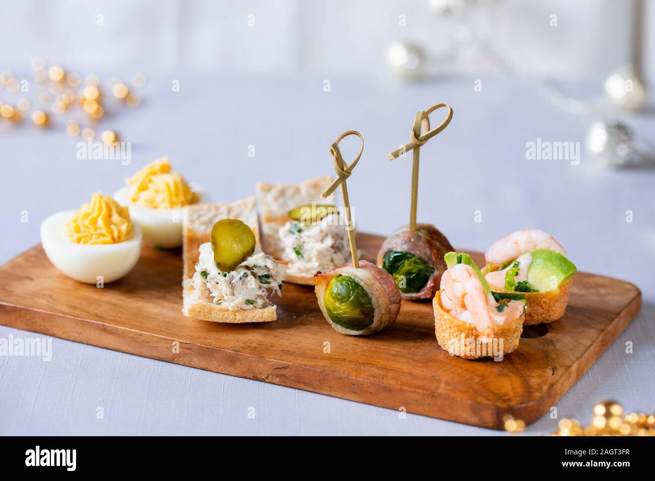 selection of festive canapes, devilled egg , mini prawn coctail ...