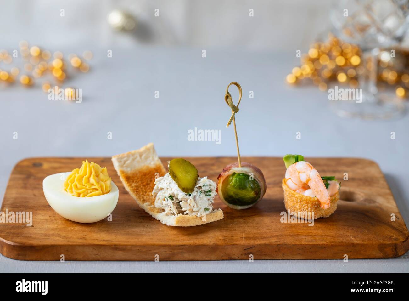 selection of festive canapes, devilled egg , mini prawn coctail ...