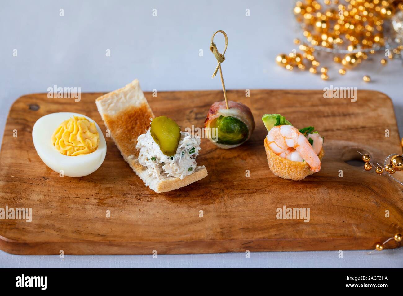 selection of festive canapes, devilled egg , mini prawn coctail ...