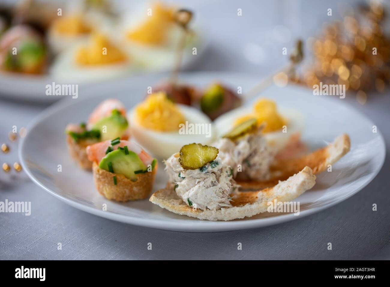 selection of festive canapes, devilled egg , mini prawn coctail ...