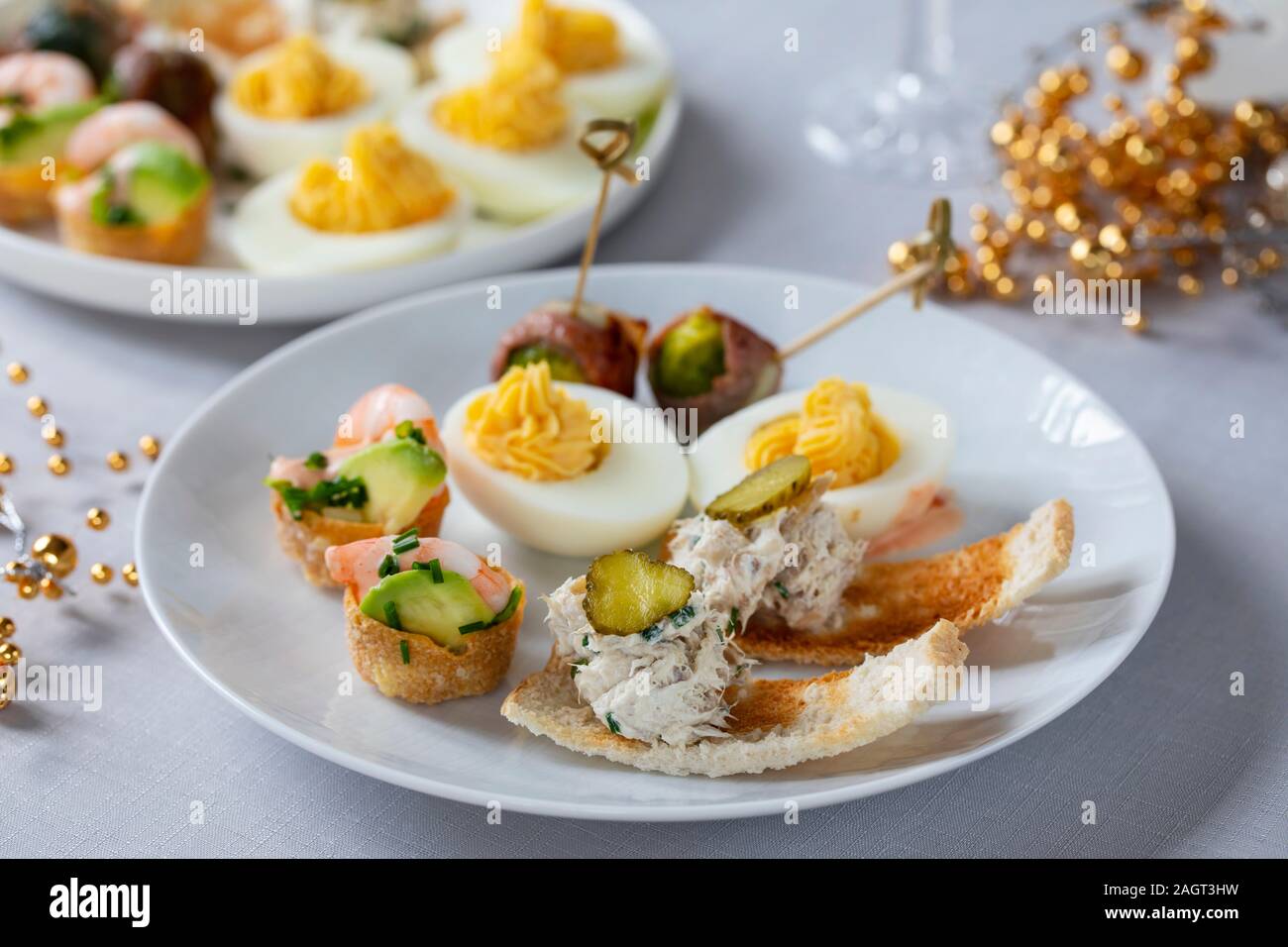 selection of festive canapes, devilled egg , mini prawn coctail ...