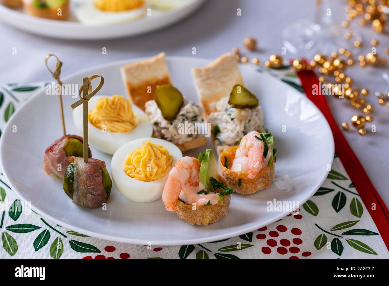 selection of festive canapes, devilled egg , mini prawn coctail ...