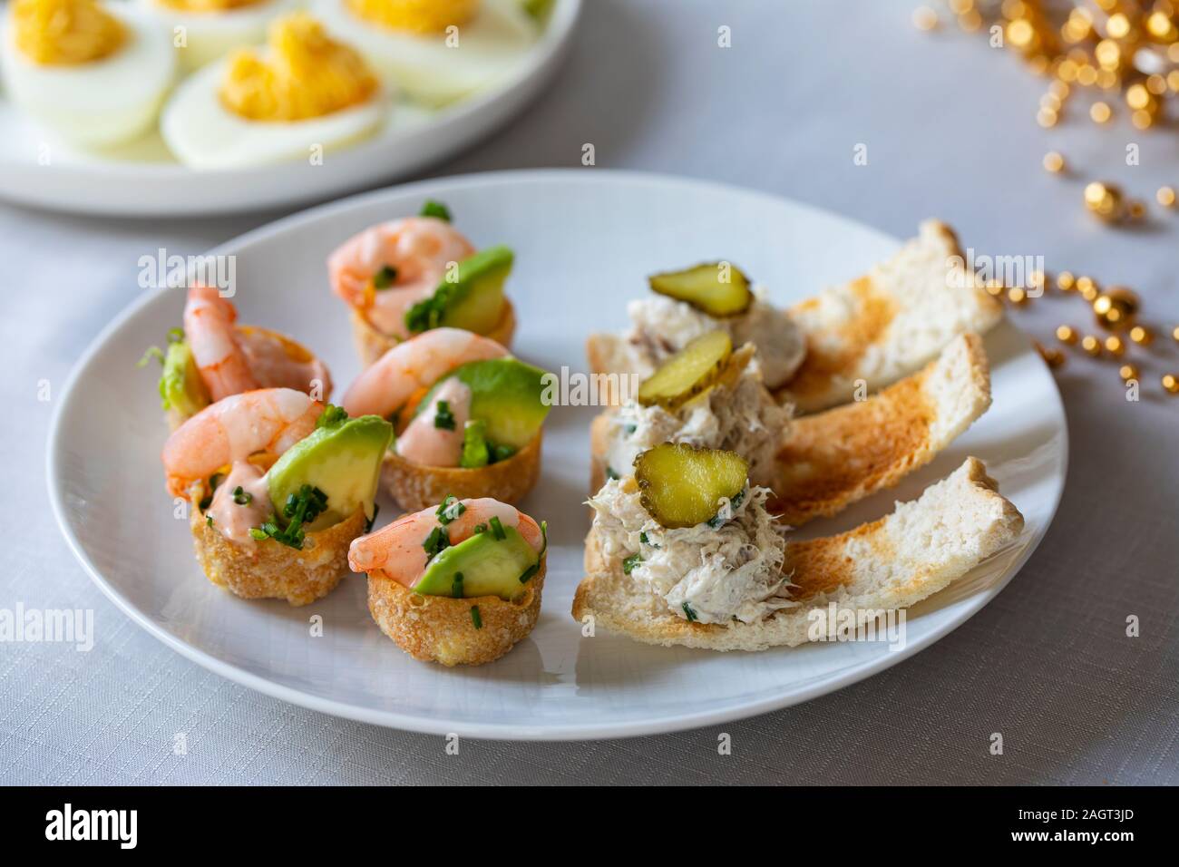 selection of festive canapes, devilled egg , mini prawn coctail ...