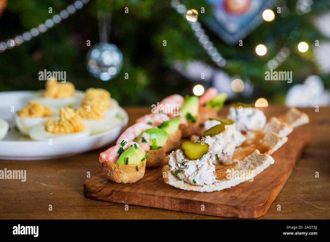 selection of festive canapes, devilled egg , mini prawn coctail ...