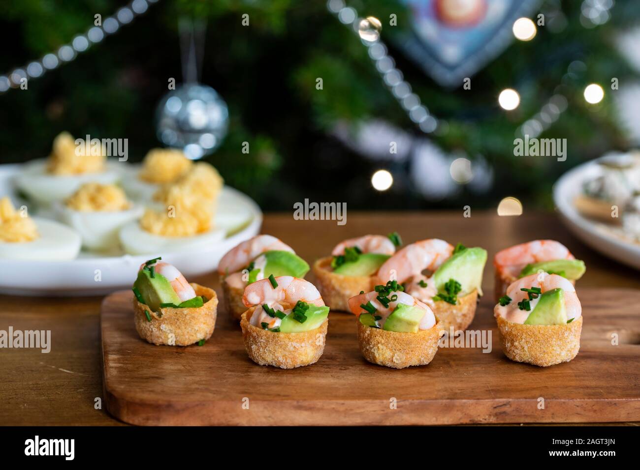 selection of festive canapes, devilled egg , mini prawn coctail ...