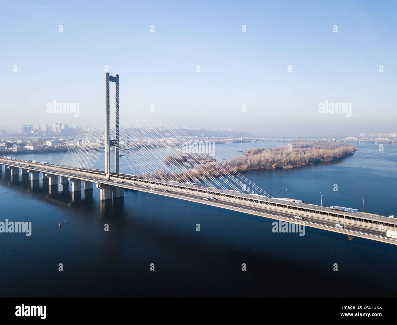 Aerial of the south bridge, city Kyiv Ukraine. South Bridge city of ...