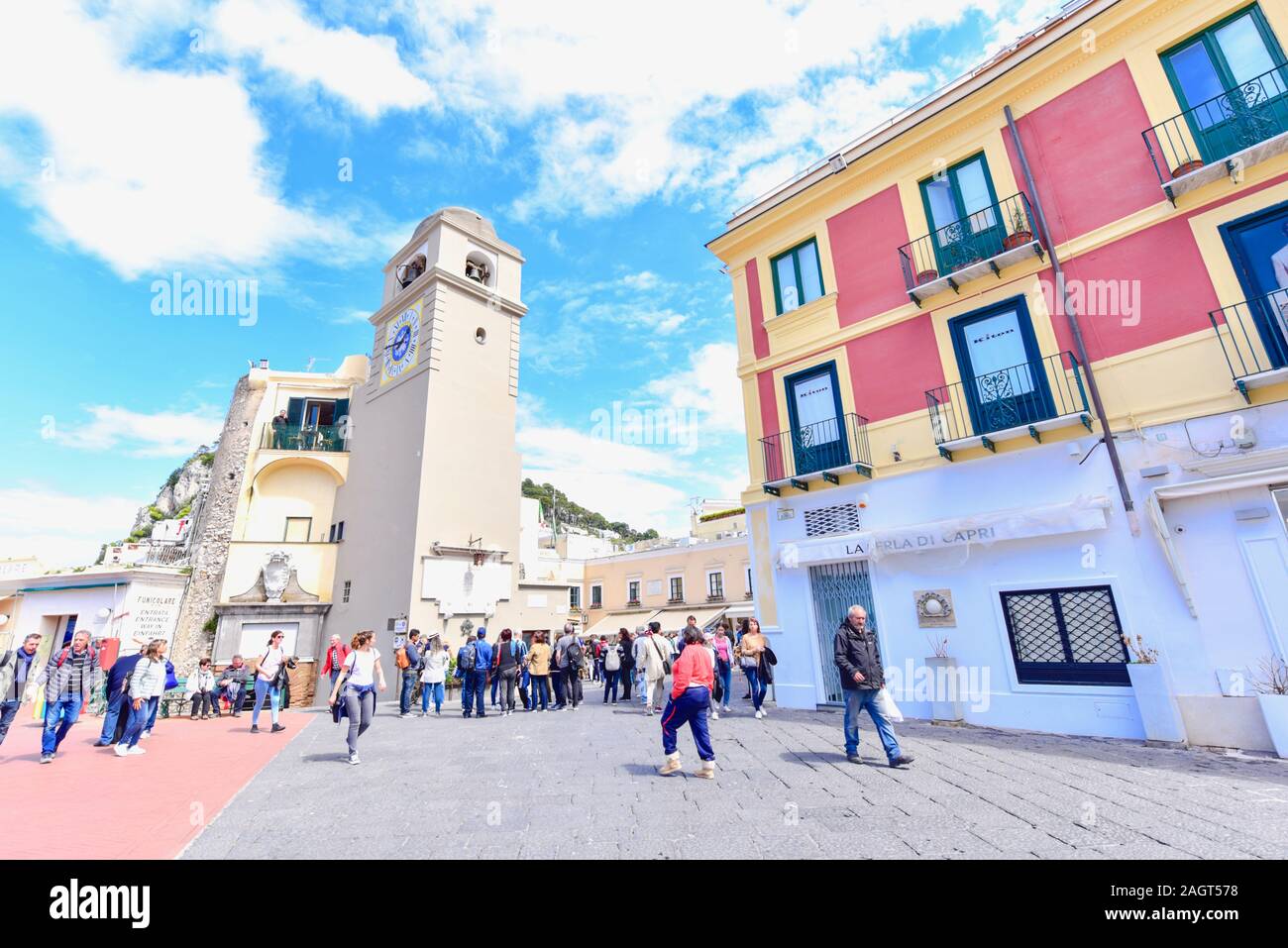 Piazza Umberto I, Old Town Square of Capri Island in Italy Stock Photo ...