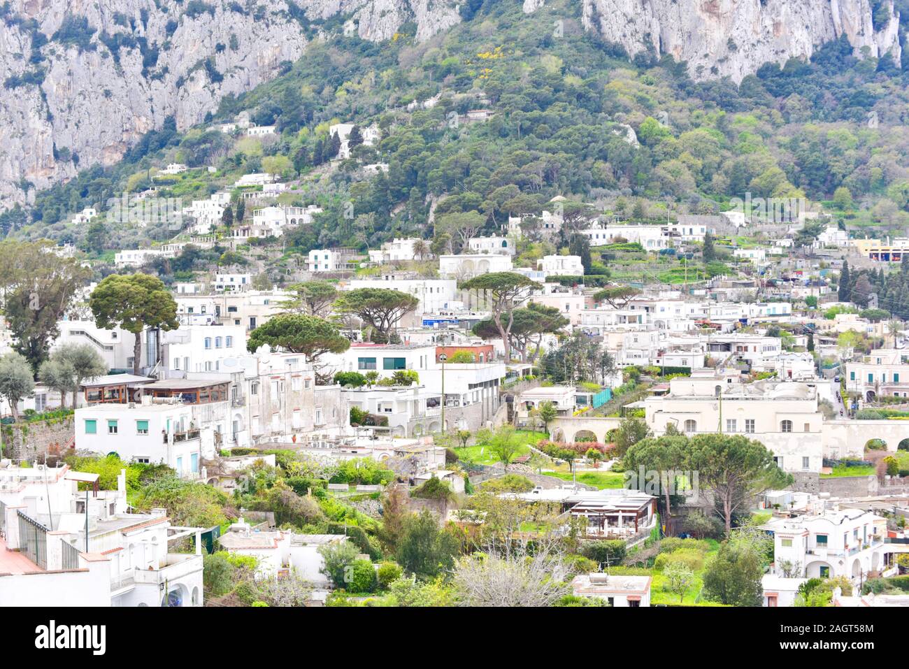 White Buildings on Hilltop on Capri Island Stock Photo - Alamy