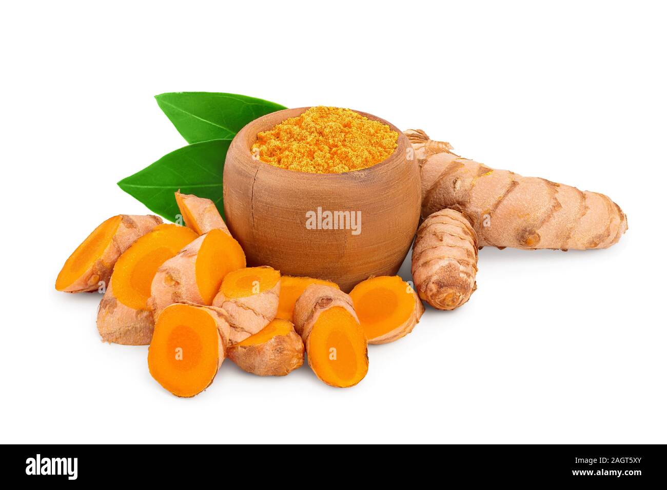 turmeric root and powder isolated on white background close up Stock ...