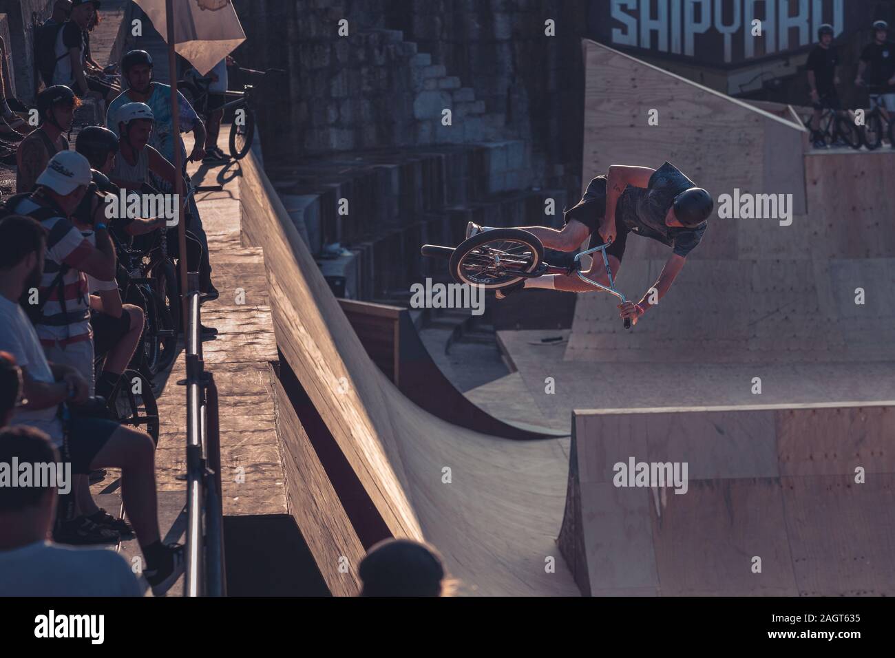 Santander 18 July, 2019: Rider at Red Bull Shipyard, bmx bikes ...