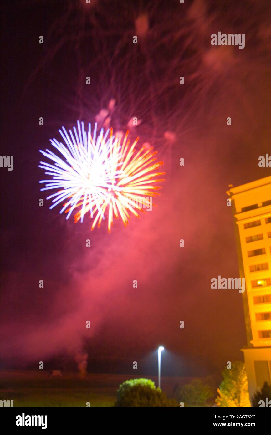Fireworks Display Next to Building Stock Photo - Alamy
